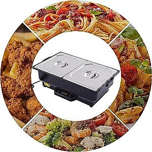 9QT Buffet Server & Food Warmer, Commercial Chafer Food Warmers for Restaurants Party School, Temperature Adjustable, Black Half Size, 22.4×13.6×*7.1in