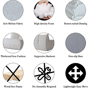 JACH 34" Comfy Lazy Floor Sofa Couch, Teddy Velvet Mohair Fireside Corner Bean Bag Chairs for Adults, Soft Lounge Foam-Filled Accent Single Chair for Living Room Bedroom Office Salon, Beige