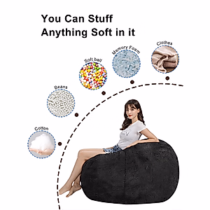 HDMLDP Bean Bag Chair for Adults Kids Without Filling Comfy Fluffy Giant Round Beanbag Lazy Sofa Cover for Reading Chair Floor Chair, 7FT, Black
