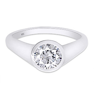 SAVEARTH DIAMONDS 3/4 Carat Lab Created Moissanite Diamond Solitaire Bezel Set Engagement Wedding Ring In 14K White Gold Over Sterling Silver Jewelry For Women (G-H Color, 0.75 Cttw) Size : 7