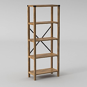 Landia Home Etagere Bookcase with 5 Tier Storage, Metal Plated Top Edges, Industrial Design, Brown