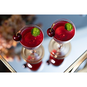 Vintage Art Deco Nick and Nora Coupe Glasses | Set of 4 | 5 oz Crystal Ribbed Cocktail Glassware for Drinking Classic Gin, Whiskey, Vodka Bar Drinks | Retro Long Stemmed Barware Goblets