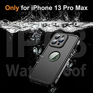Temdan [Real 360 for iPhone 13 Pro Max Case Waterproof, Built-in 9H Tempered Glass Camera Lens & Screen Protector [Dustproof] [Dropproof][IP68 Underwater] Full-Body Shockproof Phone Case-Black