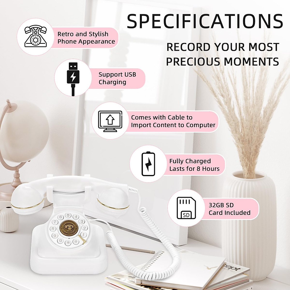 ECGOIOE 32GB Audio Guest Book Wedding Phone Record Customized Audio Messages with GuestBook Preserve Your Special Occasions Ideal for a Variety of Memorable Party Occasions