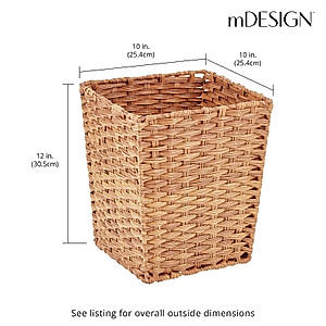 mDesign Small Woven Basket Trash Can Wastebasket - Square Garbage Container Bin for Bathrooms, Kitchens, Home Offices, Craft, Laundry, Utility Rooms, Garages - Camel Brown