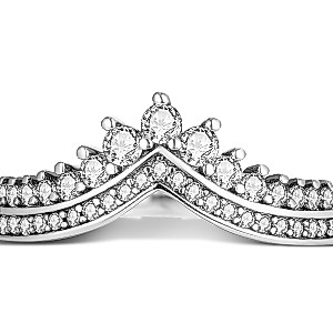 NARMO Sterling Silver Ring Princess Wish Cubic Zirconia Ring for Women Wedding Rings