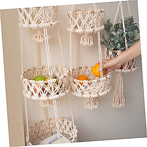 ADOCARN 1pc Cotton Rope Fruit and Vegetable Basket Fruit Vegetable Storage Basket Macrame Hangers Hanging Pot Rope Wall Baskets Rope Plant Hanger Woven Indoor Tapestry Bamboo Circle