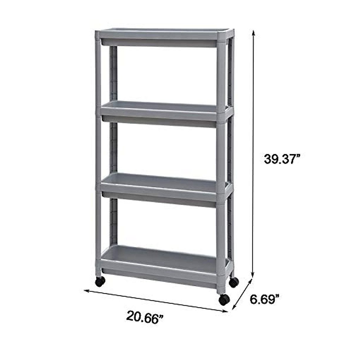Jinby Slim Laundry Cart 4 Tier Mobile Shelving Unit Slide Out Storage Shelves for Kitchen Bathroom Laundry Narrow Places(Grey)