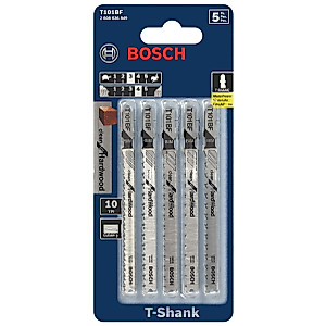 BOSCH T101BF 5-Piece 4 In. 10 TPI Variable Pitch Clean for Hardwood T-Shank Jig Saw Blades , Silver