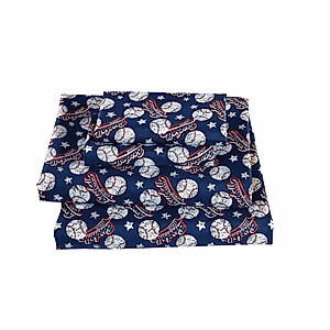 Linen Plus Sheet Set for Teen Boys Baseball Vintage Navy Blue Red White All Star League Flat Sheet Fitted Sheet and Pillow case Twin Size New