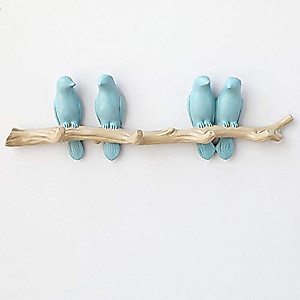 XPSD Resin Birds Figurine Wall Hooks Decorative Home Decoration Accessories Key Bag Handbag Coat Rack Holder Wall Hanger for Clothes-Blue 4birds