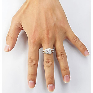 ZLAEBL 1.48 Carat Sterling Silver Split Shank Double Row Princess And Halo Pave Set Princess Cut Moissanite Engagement Ring Diamond Rings (1 Ct Center Stone),8