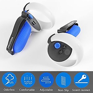 Nsiucion Touch Controller Grip Cover for Oculus Quest 2 VR Game Controller, Anti-Throw Handle Protective Sleeve with Adjustable Wrist Knuckle Strap Quest 2 Accessories (Red & Blue)