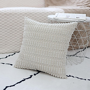 Henzxi Pack of 2 Corduroy Decorative Throw Pillow Covers 18x18 Inch Soft Striped Square Boho Pillow Covers Modern Farmhouse Home Decor for Sofa Living Room Couch Bed Cream White