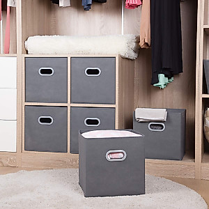 MAX Houser Fabric Storage Bins Cubes Baskets Containers with Dual Plastic Handles for Home Closet Bedroom Drawers Organizers (Cattail Gray)