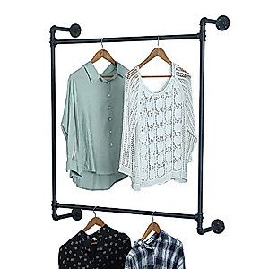 Industrial Pipe Clothing Rack Wall Mounted,Vintage Commercial Clothes Racks for Hanging Clothes,Metal Retail Garment Rack Display Rack Cloths Rack,Black Laundry Room Clothing Hanging Rack (39.37in)