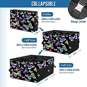 BOLIMAO Car Trunk Organizer Butterflies Black Background Back Seat Large Organizer Cargo Storage with Dividers Collapsible Trunk Cargo Organizer Tote Bag for Groceries SUV Sedan Camper Camping