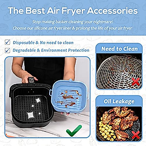Loveuing Silicone Air Fryer Liners Square - Reusable Airfryer Silicone Basket - Easy to Clean Air Fryers Silicone Pot for 5.8 to 8 Qt Air Fryer Baking Tray Oven Accessories, 8.5 Inch Large