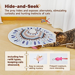 Potaroma Cat Toys Chargeable, 3in1 Hide and Seek Kitten Wand Toy, Interactive Automatic Cats Toy, Fluttering Butterfly, Moving Feather, Indoor Exercise Kicker 22.8 Inches Cover for All Breeds