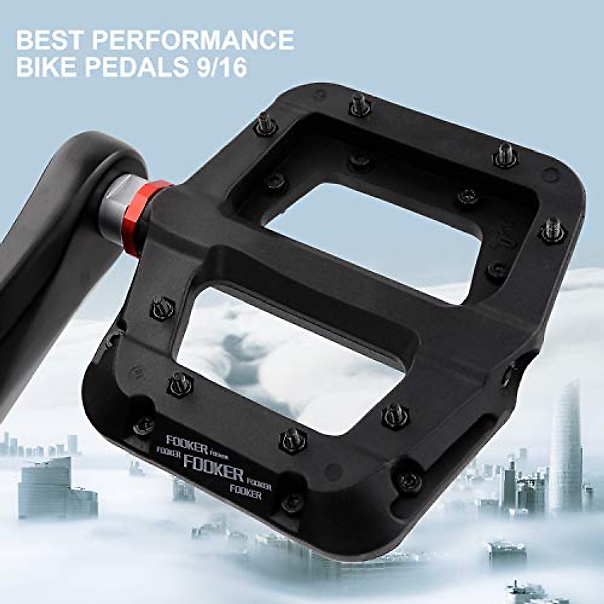 FOOKER MTB Pedals Mountain Bike Pedals 3 Bearing Non-Slip Lightweight Nylon Fiber Bicycle Platform Pedals for BMX MTB 9/16"