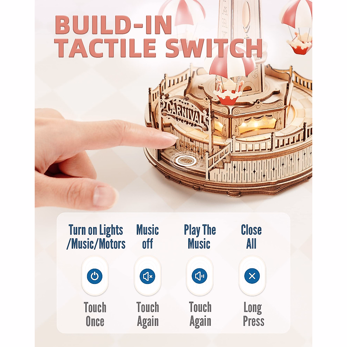 ROKR 3D Wooden Puzzles for Adults-LED Wooden Music Box Kits-Wood Model Kits to Build-3D Puzzles for Kids and Adults-Christmas STEM Toy Gifts