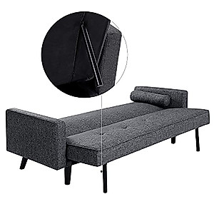 VASAGLE Convertible Couch Sofa Bed, Fabric Upholstered Seat Pad, Sturdy Wooden Frame, Easy Assembly, 69.7 x 32.3 x 32.3 Inches, Gray