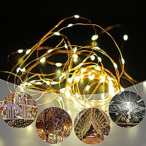 Heaffey Christmas Solar Fairy String Lights Outdoor,40 FT 120 LED 8 Lighting Modes Copper Wire Light,Waterproof Solar Powered Decoration for Wedding Patio Yard Trees Christmas Party(Warm white,1 pack)