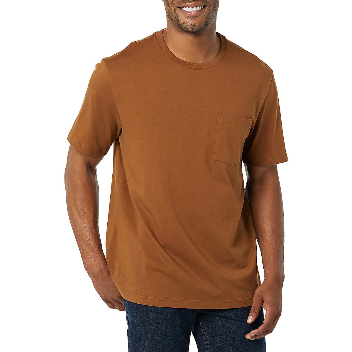 Amazon Essentials Men's Regular-Fit Short-Sleeve Crewneck Pocket T-Shirt, Pack of 2, Black/Brown, Medium