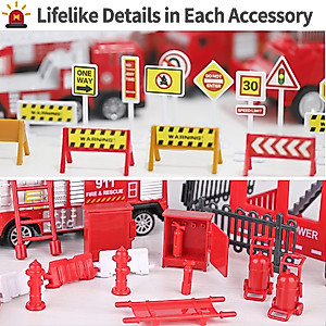 iPlay, iLearn Fire Trucks Toy for Boys 3-5, Kids Fire Engine Station Playset, Toddler Emergency Vehicles Learning, Realistic Firefighter Site Ladder Truck, Birthday Gifts for 4 6 7 8 Years Old