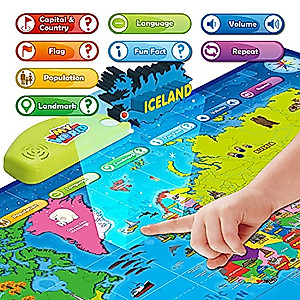 BEST LEARNING i-Poster My World Interactive Map - Educational Talking Toy for Children of Ages 5 to 12 Years Old - Perfect Geography Learning Game as a Gift for Kids Ages 8-12