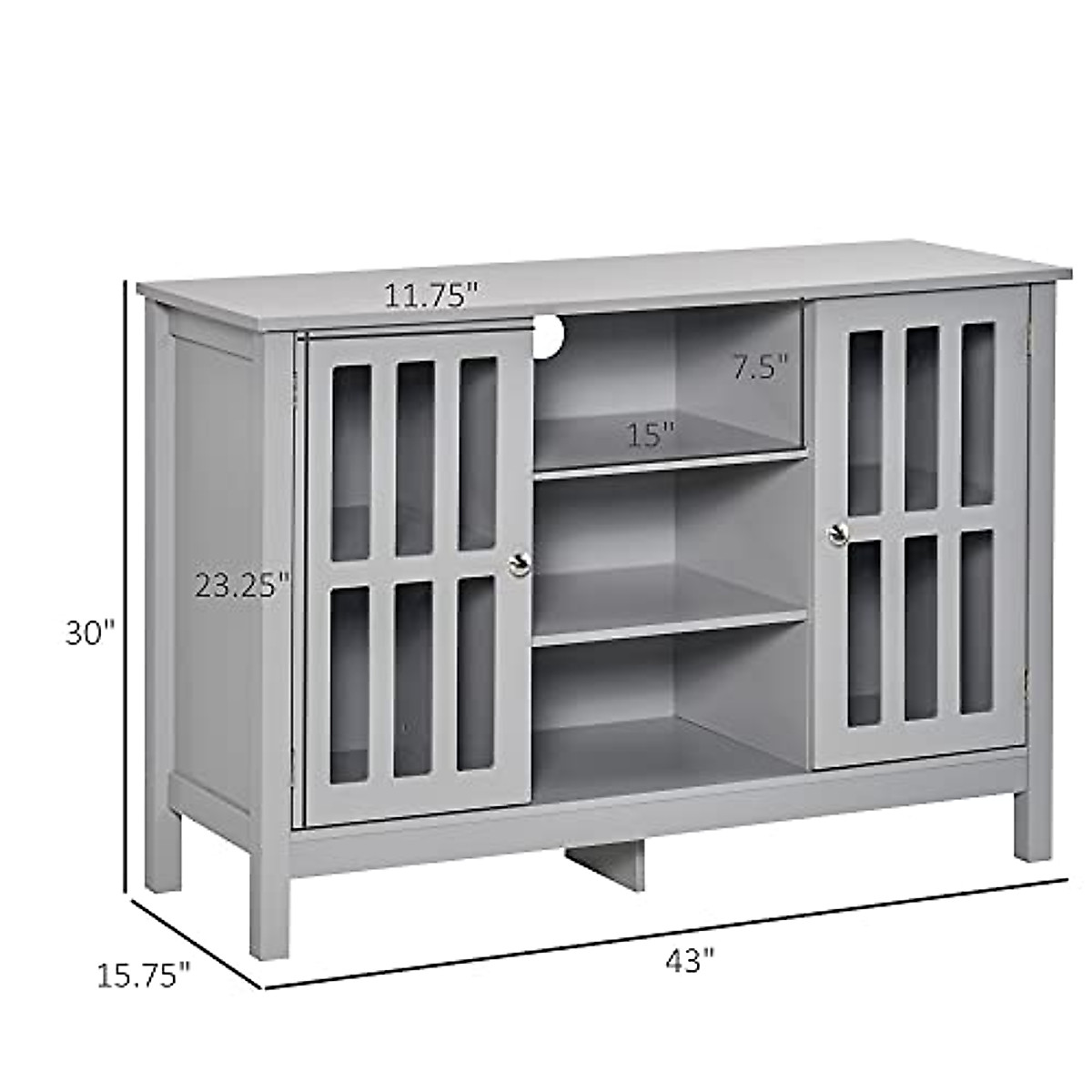 HOMCOM Sideboard, Buffet Cabinet, Coffee Bar Cabinet, Kitchen Cabinet with Storage Shelves, Slatted Framed Doors and Cable Management for Living Room, Gray