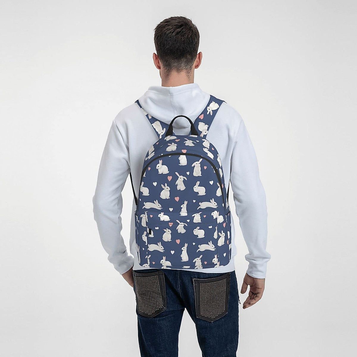 FeHuew 16 inch backpack Kawaii Rabbit White Bunnies Laptop Backpack Full Print School Bookbag Shoulder Bag for Travel Daypack