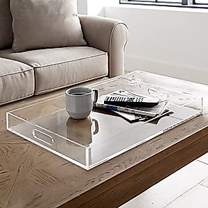 Huang Acrylic Clear Premium Rectangle Acrylic Tray with Handles 23" x 16" x 2.25" for Serving, Decor, Coffee Tables