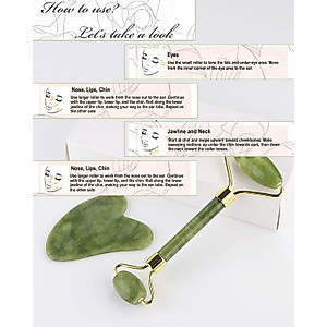 Jade Roller for Face, Jade Roller and Gua Sha Set, EUASOO 100% Real Natural Beauty Jade Facial Roller Massage Tool for Face Eyes Neck Body – Anti Aging Beauty Treatment