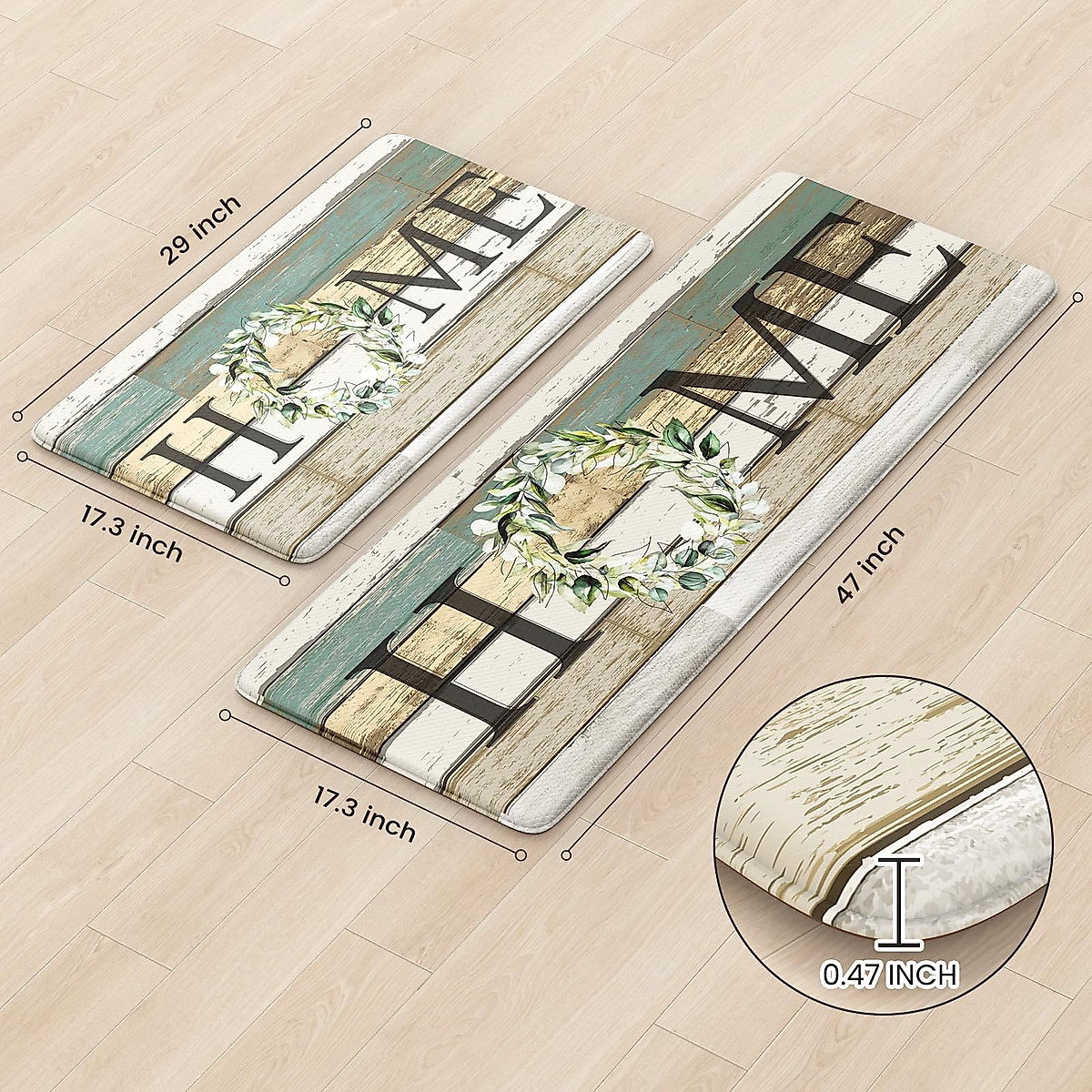 KIMODE Kitchen Mats 2PCS,Cushioned Anti Fatigue Farmhouse Kitchen Rugs and Mats,Non Skid Waterproof Kitchen Mats for Floor,Comfort Foam Standing Desk Mat for Home,Office,Sink,Laundry