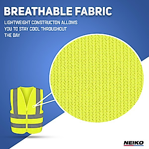 NEIKO Safety Vest, 2 Pockets, High Visibility Vest, Reflective Strips, Neon Yellow Vest, Zipper Front, Reflective Vest For Men & Women, Work Vest, Security Vest & Hi Vis (Large for Adults, 53962A)