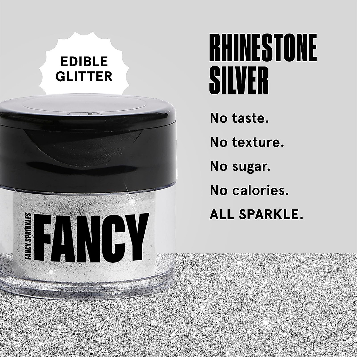 Fancy Sprinkles NYE Collection Rhinestone Silver Bulk Premium Edible Glitter, 100% Edible Glitter for Sparkling Food & Drinks No Taste or Texture (25gm)