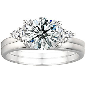 1 Carat Moissanite Round and Marquise Wedding Ring Wrap in Sterling Silver (Size 7)