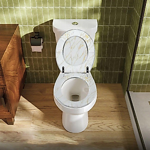 Round Toilet Seat white marble stone texture decorative Resin Toilet Seat with Quietly Close Quick Release Hinges Decorative Toilet Seat with Cover Easy to Clean and Install