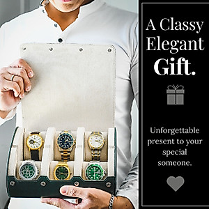 M Mirage Luxury Travel 6 watch display case organizer - Royal Green & Ivory White