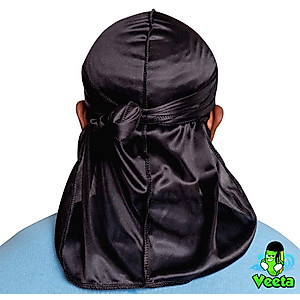 Veeta Superior Silk Durag - Smooth Silk Durag for Men & Women, Long Double Wide Straps, Outside Seam Triple Stitch Du Rag
