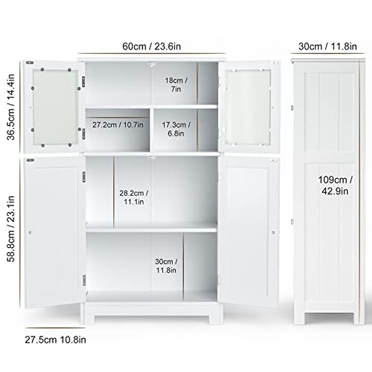 Nightstand Bedside Table Drawer Cabinet Modern Floor Bathroom Storage Cabinet Cupboard with 4 Drawers Adjustable Shelf White Cabinet Storage Tower Dresser