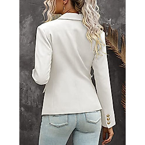 Asvivid Double Breasted Blazers Jacket for Work Casual White Blazer Office Tailored Blazers Notch Lapel CasualStretchy Lady Suit S