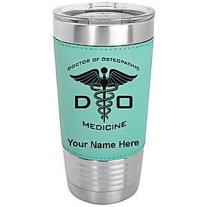 LaserGram 20oz Vacuum Insulated Tumbler Mug, DO Doctor of Osteopathic Medicine, Personalized Engraving Included (Faux Leather, Teal)