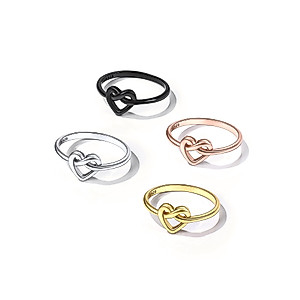 ChicSilver Gold Ring for Women Simple Gold Plated Sterling Silver Love Knot Ring Knot Heart Gifts for Mom Jewelry - Size 6