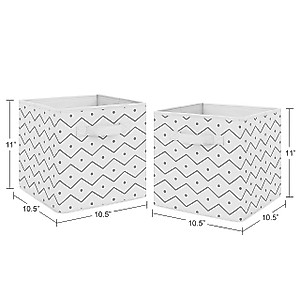 Sweet Jojo Designs Grey Chevron Foldable Fabric Storage Cube Bins Boxes Organizer Toys Kids Baby Childrens - Set of 2 - Gray White Mod Dino Prehistoric Print for Blue Green Modern Dinosaur Collection