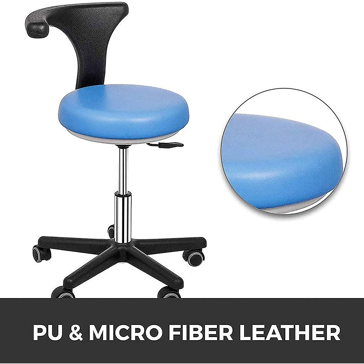 GUNEL Rolling Stool Task Chair Dental Stool Dental Assistant Chair Height Adjustable Dentist Chair with Backrest for Office Kitchen Medical Dentist Shop Lab and Home