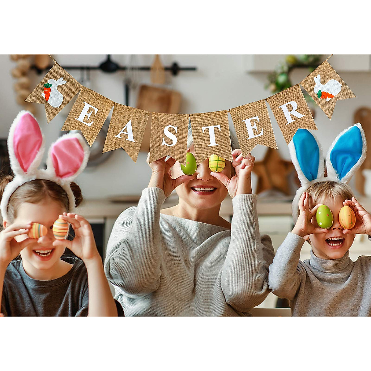 Easter Burlap Banner, Easter Décor Home, Banner Garland with Rustic Banner Happy Easter Hanging Banner Decor for Mantle Fireplace Wall Pre-Assembled - No DIY Required - 1 Pack