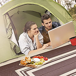 Alfolo Outdoor Rug 5x7 Waterproof Plastic Straw Outdoor Patio Rugs for RV, Camping Rugs,Porch Balcony Rugs,Deck Rugs,Pool Rugs, Indoor Outdoor Rugs Brown Beige