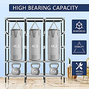 LOKEME Portable Closet, 61-Inch Portable Wardrobe with 3 Hanging Rods and 6 Storage Shelves, Non-Woven Fabric, Stable and Easy Assembly Grey Portable Closets for Hanging Clothes with Side Pockets